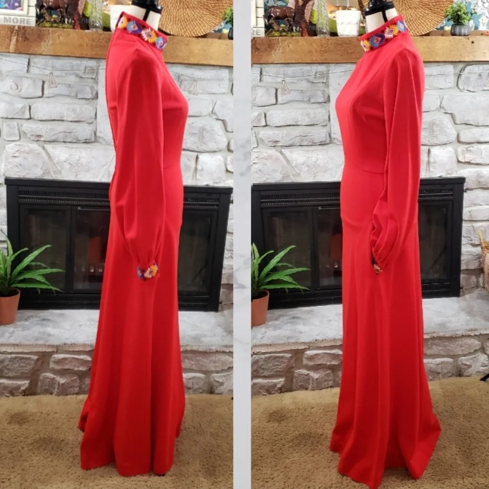Vintage | Dresses | Vintage Susan Small Mcm Red Ponte Embroidered Puff ...